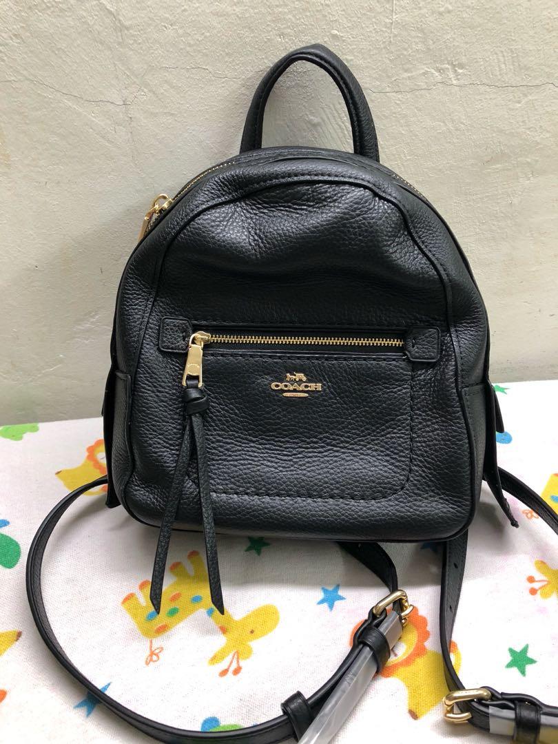 COACH Mini Charlie Leather Backpack in Black Marble, Women's Fashion ...