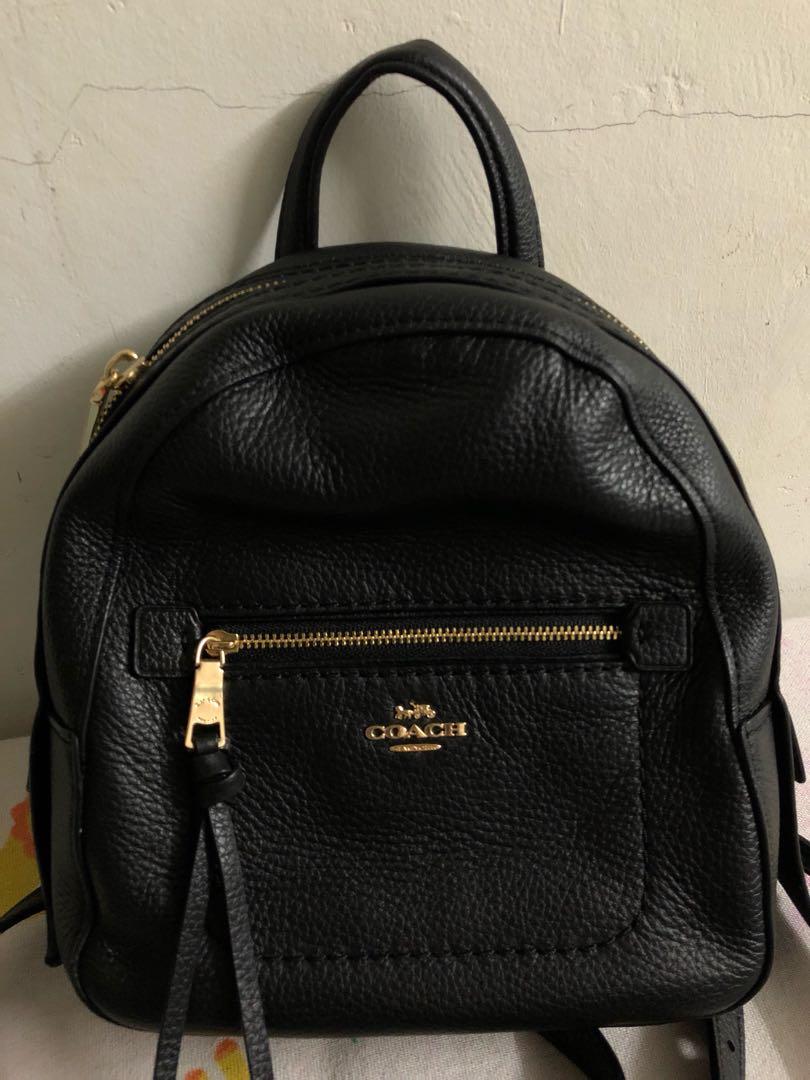 COACH Mini Charlie Leather Backpack in Black Marble, Women's Fashion ...