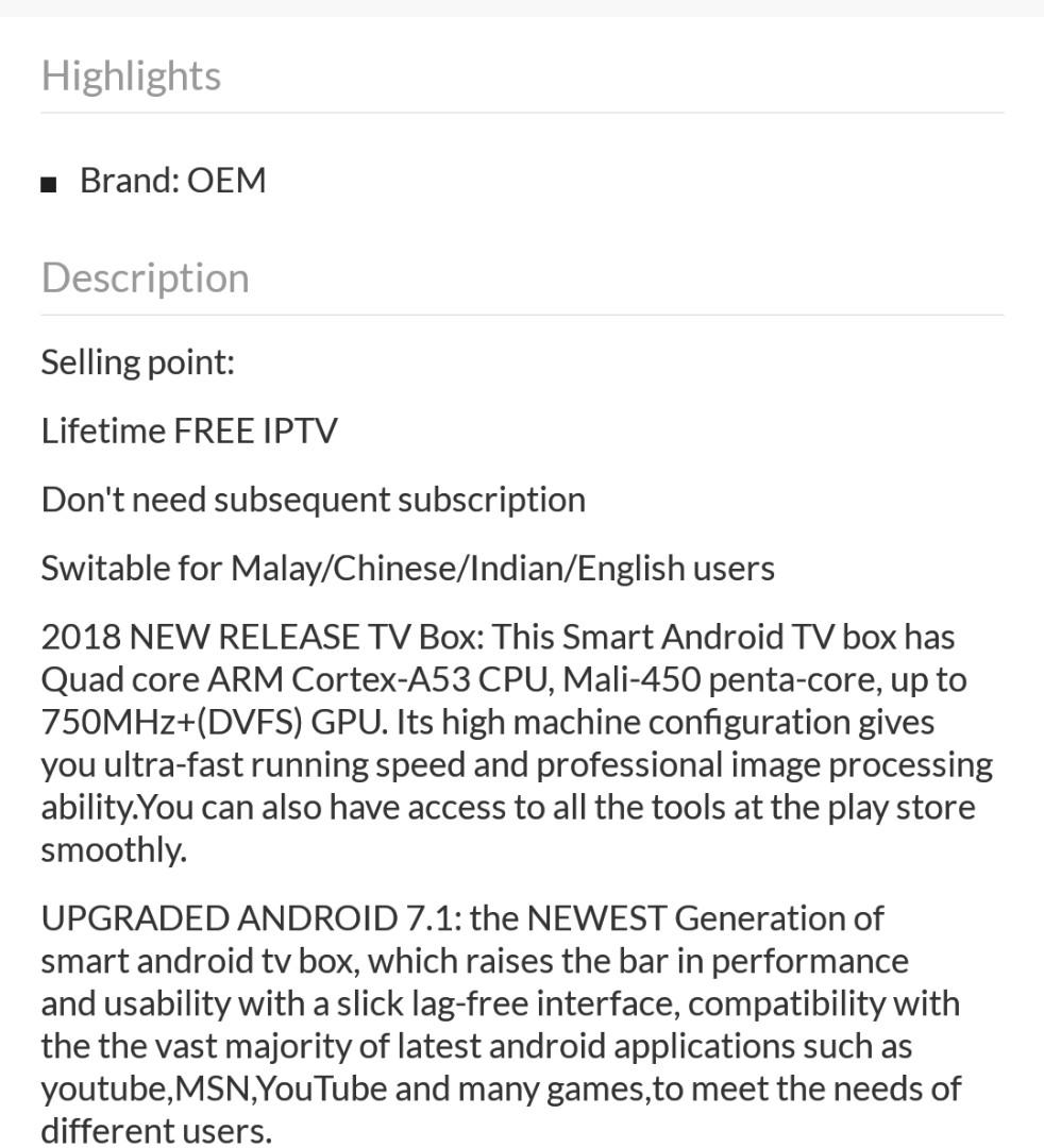 Life time Free One Time Payment IPTV IGTV/IGBox box (IGTV-G2) Android 7 ...