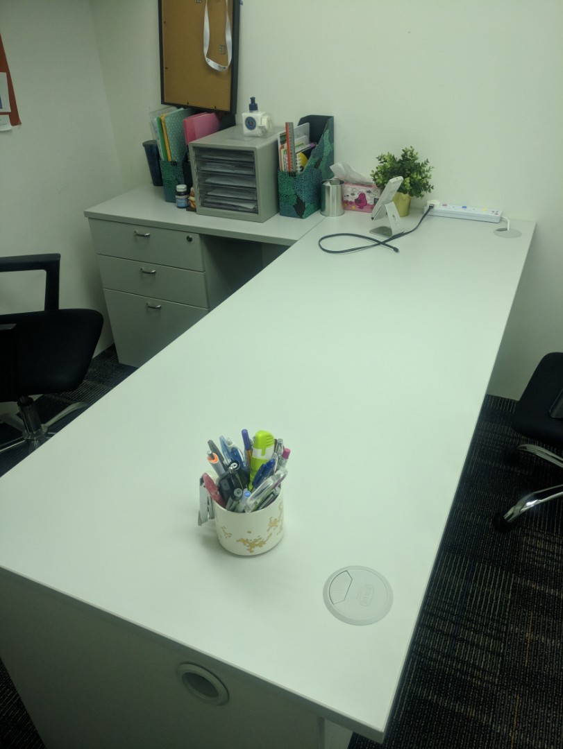 White L shaped table, Furniture & Home Living, Furniture, Tables & Sets ...