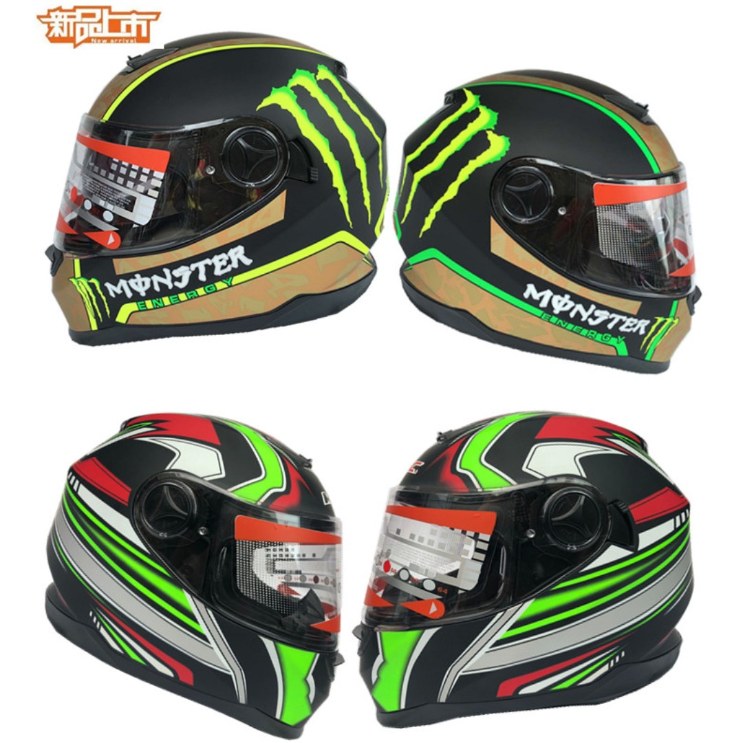 Monster racing full face helmet double visor lenses sun shades ...