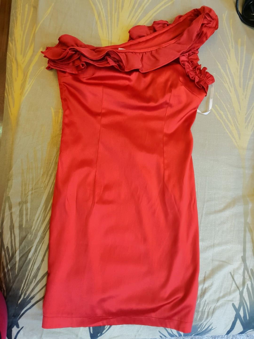 ( premium quality)Satin Red dinner dress with bra attach, Women's ...