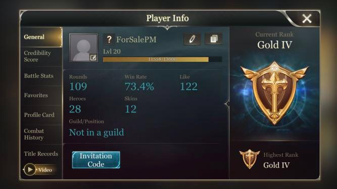 AOV High Win Rate Season 5 Gold Rank Account Arena of Valor MOBA, Video ...