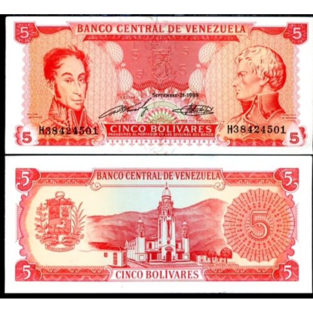 VENEZUELA 5 BOLIVARES 1989 P 70 UNC, Hobbies & Toys, Collectibles ...