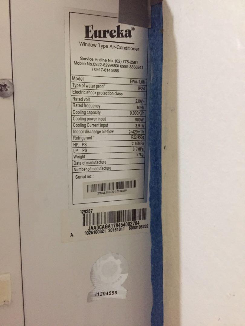 Eureka 1.0 HP Window Type aircon, TV & Home Appliances, Kitchen Appliances, Other Kitchen ...