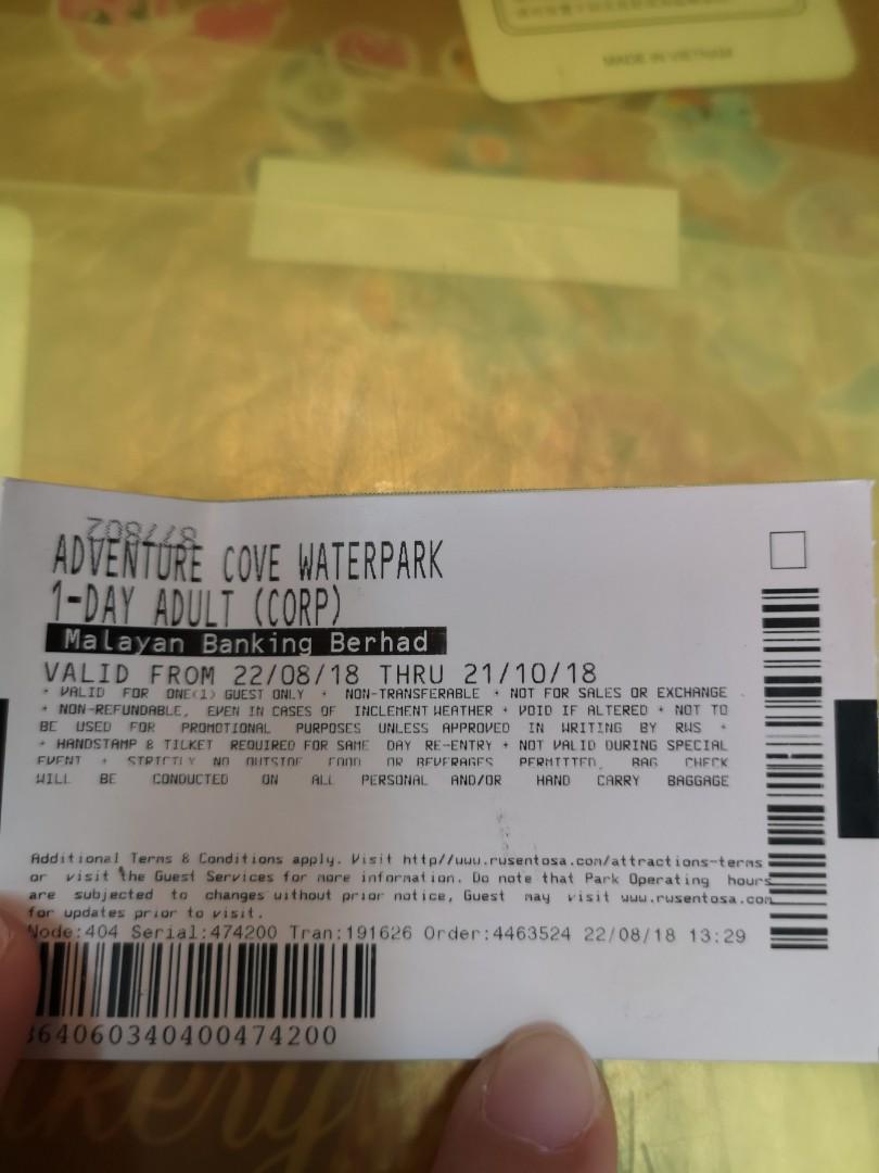 Adventure Cove Ticket (2 available), Tickets & Vouchers, Local ...