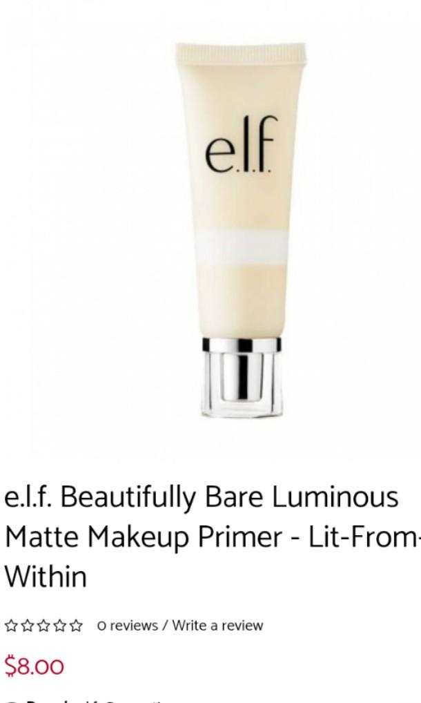 Authentic e.l.f. beautiful bare luminous matte primer, Beauty ...