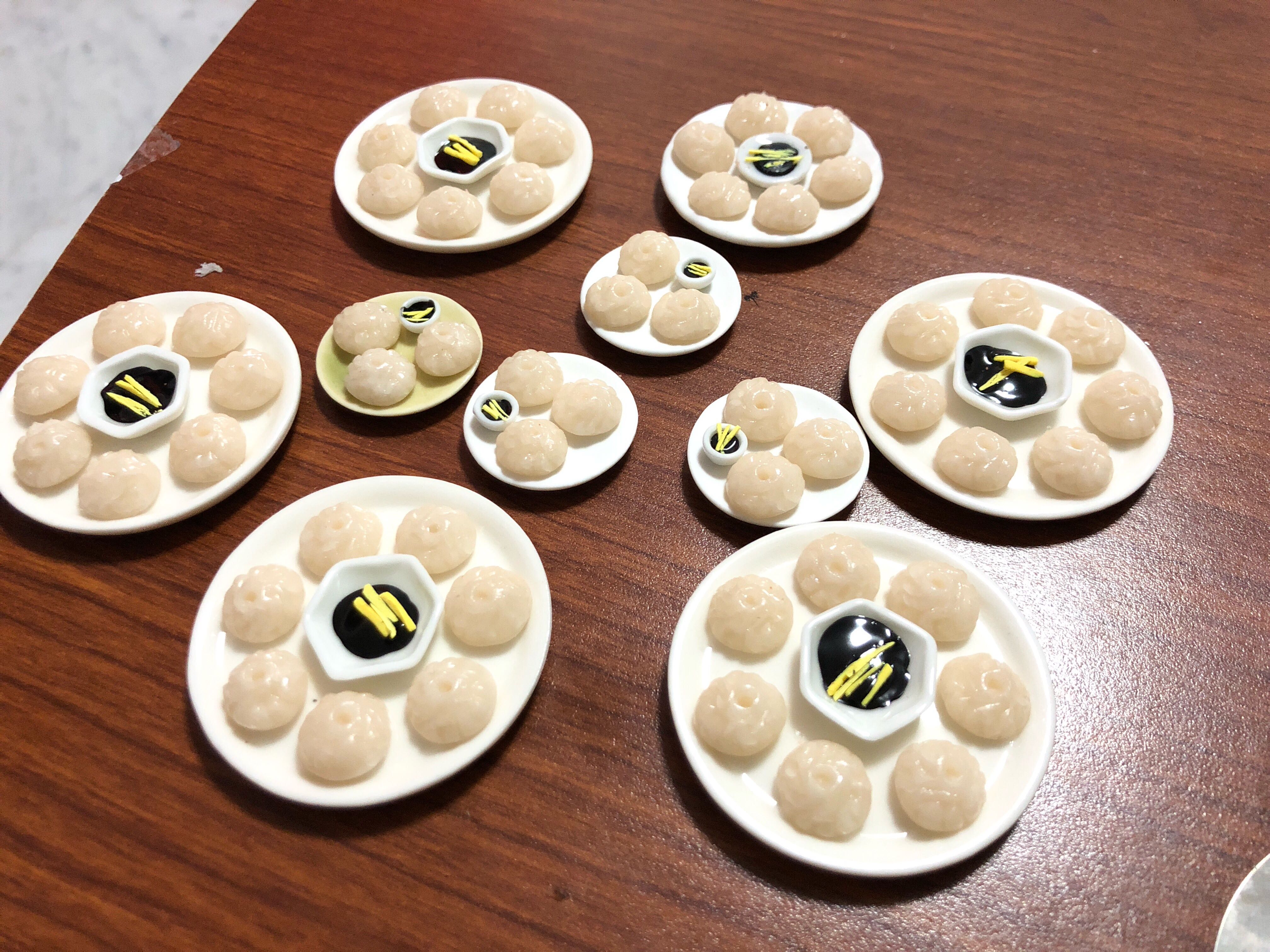 Handmade Miniature Xiao Long Bao (Clay) - glued on plates, Hobbies ...