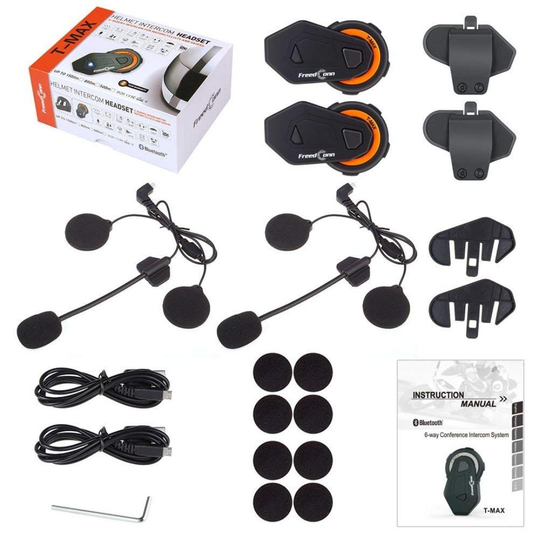 Helmet Communication Systems, Freedconn 1500m Range 6 Riders Universal ...