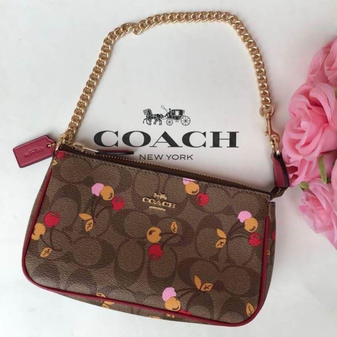 Authentic Coach Large Wristlet 19 In Signature Canvas with Cherry Print ...