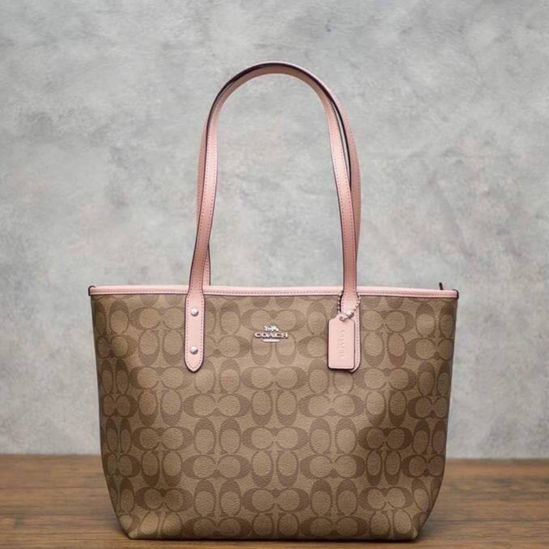 Authentic Coach Reversible City Tote in Signature F36658 - Light Pink ...