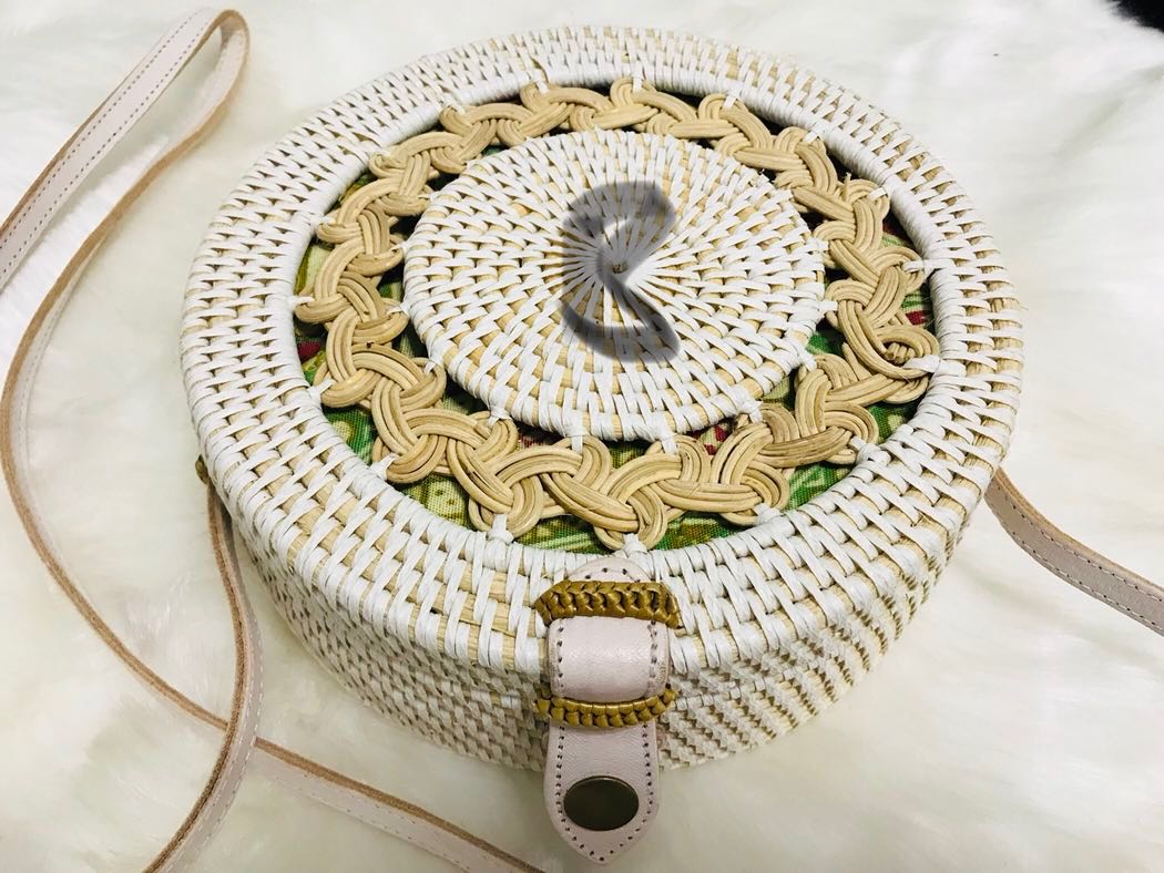 Bali Rattan Bag White Pattern, Women's Fashion, Bags & Wallets, Cross ...