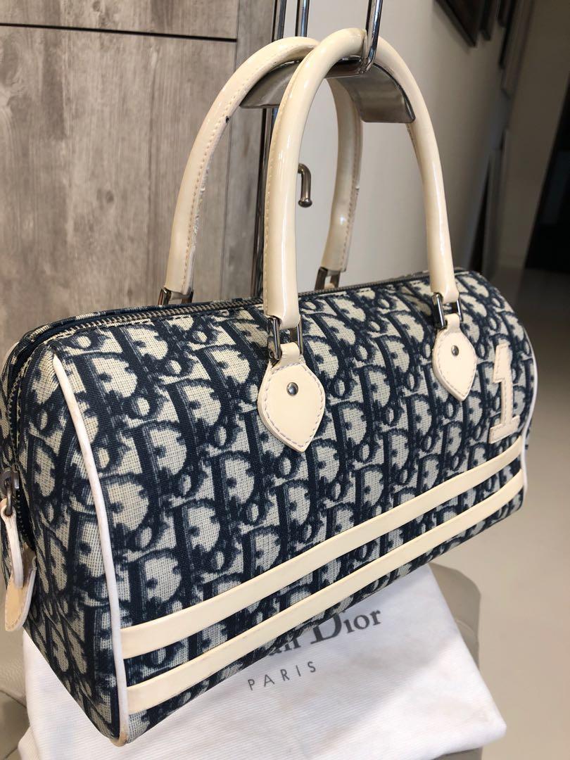 Christian Dior Vintage Blue & White Diorissimo Monogram Boston Bag ...