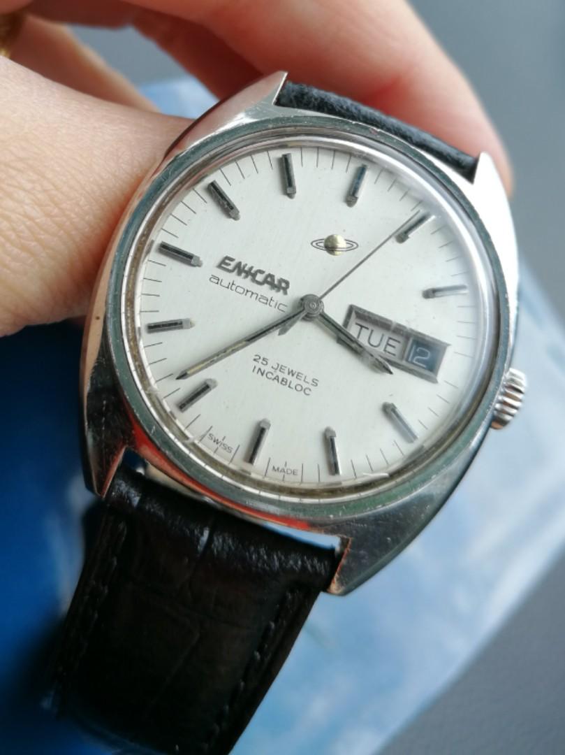 (Sold) Enicar Incabloc 25 Jewels Vintage Day Date Men's Watch, Women's Fashion, Watches ...