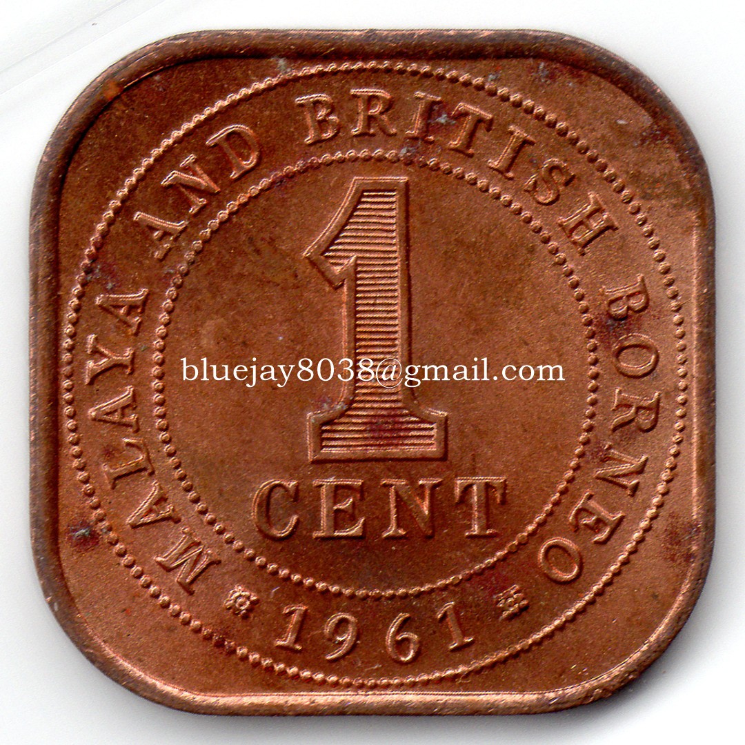 Malaya & British Borneo 1961 Queen Elizabeth II 1 Cent SQUARE Coin BU ...