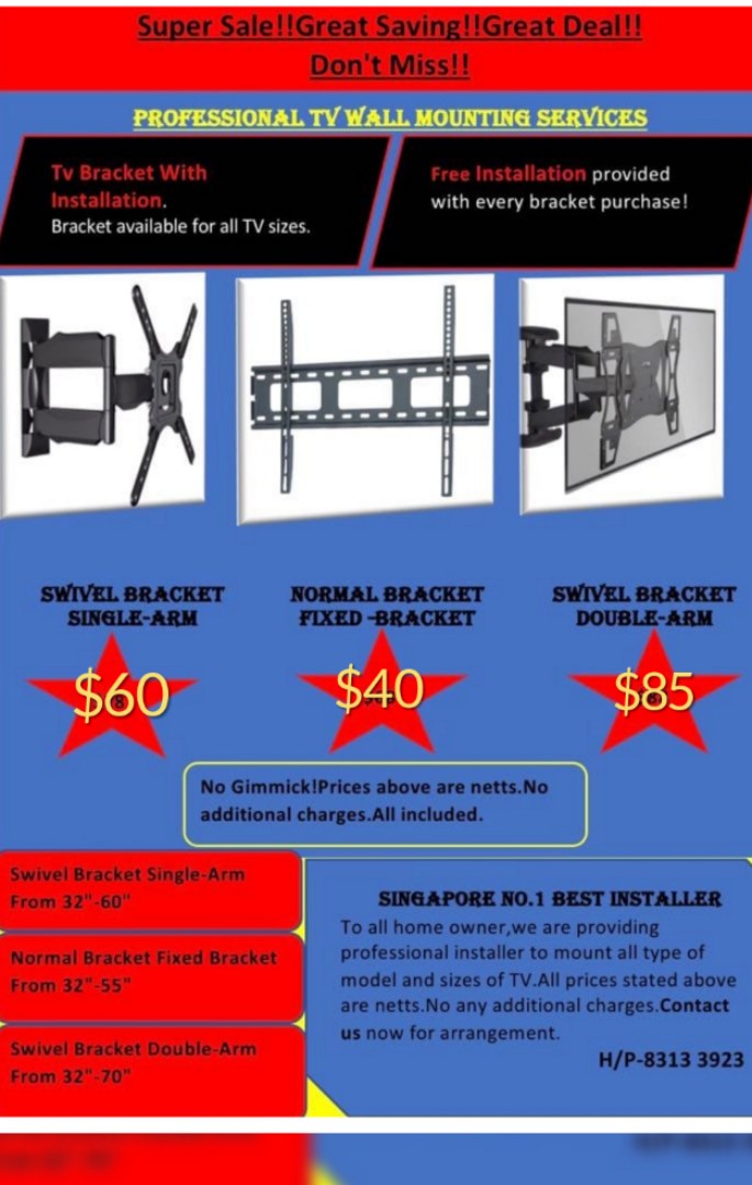 Tv bracket universal, TV & Home Appliances, TV & Entertainment, TV Parts & Accessories on Carousell
