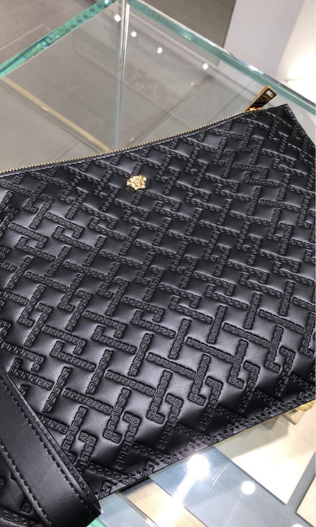 Versace Large Embossed Greek Key Clutch For Men Official