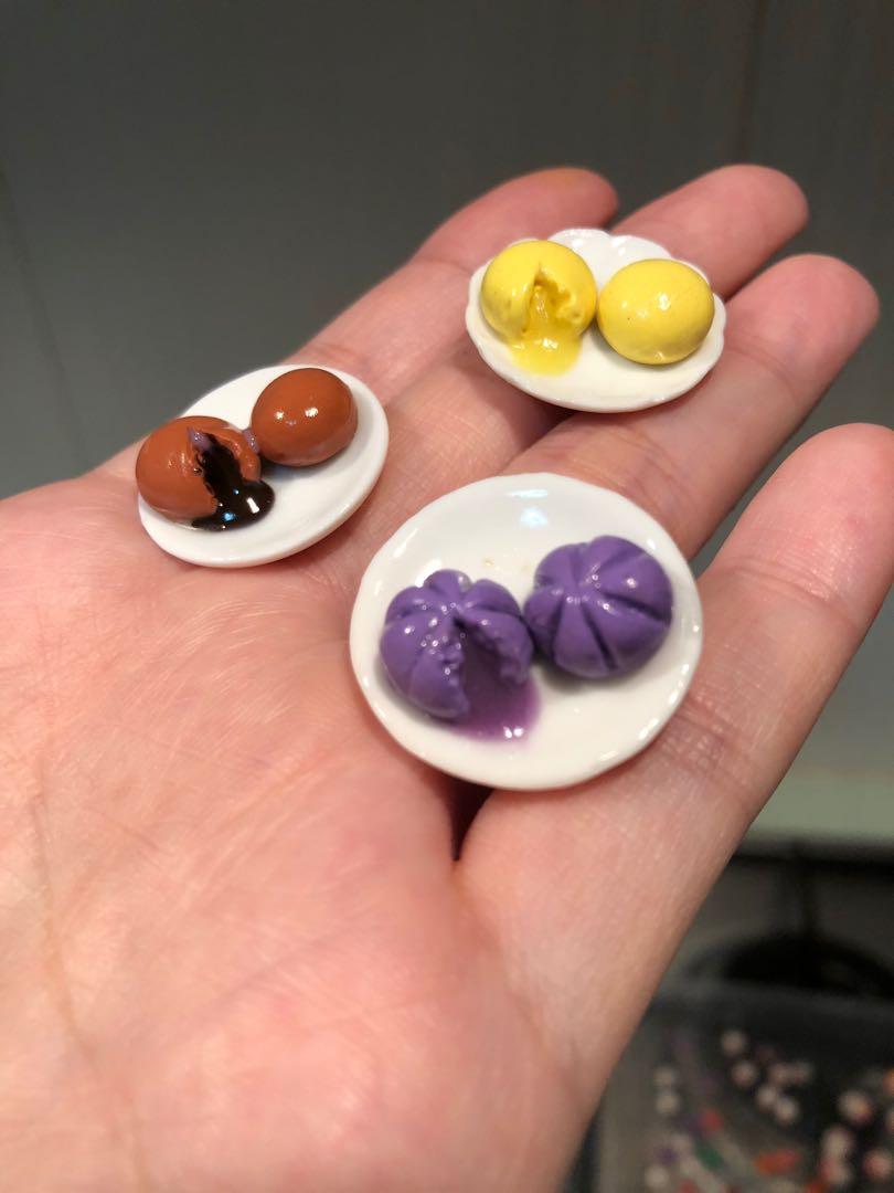 Handmade Miniature Half cut Coffee Bao - Custard Bao - Yam Bao (Clay ...
