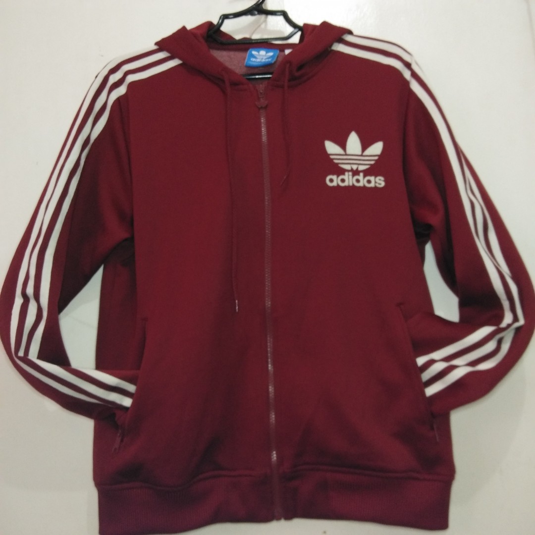 Adidas maroon jacket, Men's Fashion, Tops & Sets, Hoodies on Carousell