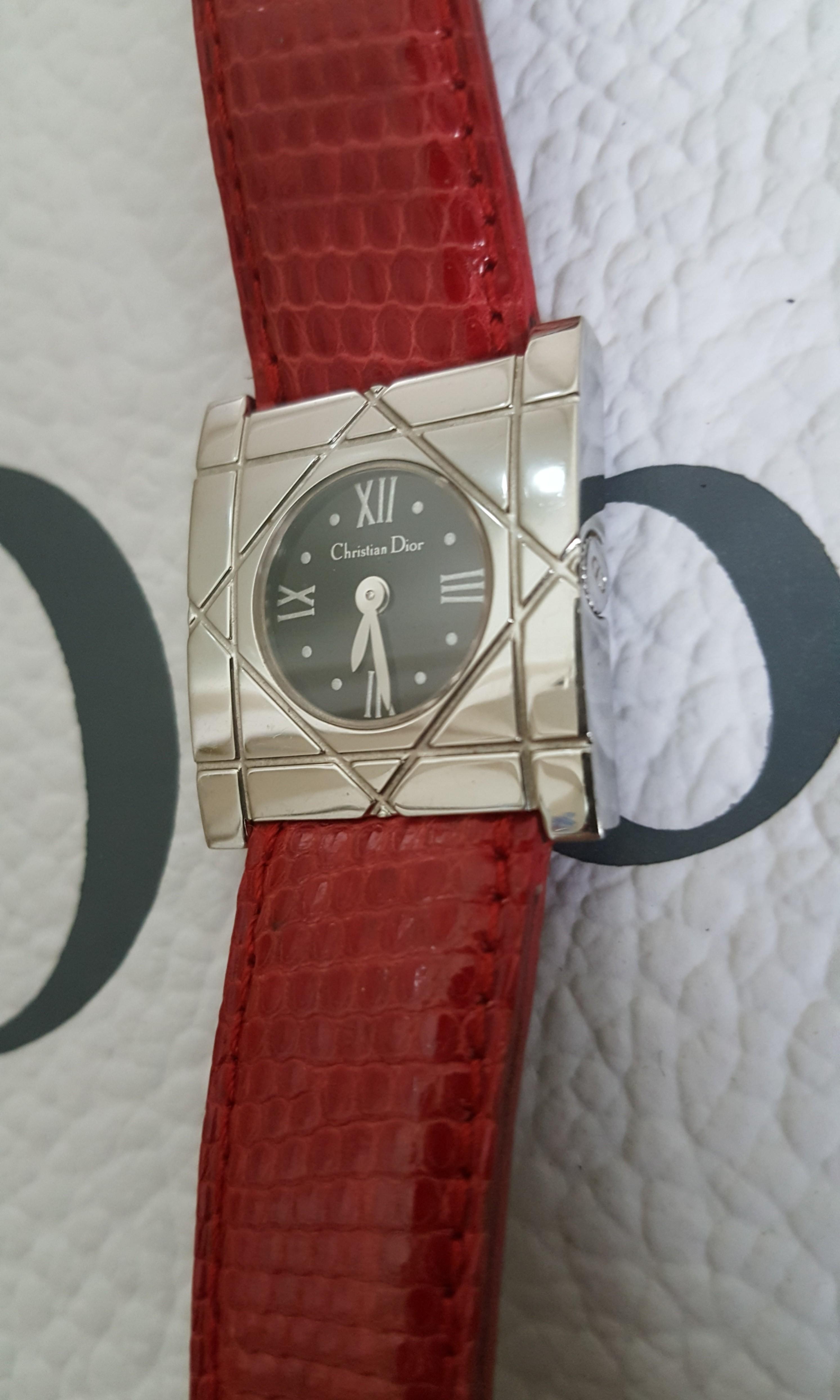 AUTHENTIC DIOR "LADY DIOR CANNAGE" LEATHER WATCH, Luxury, Bags ...