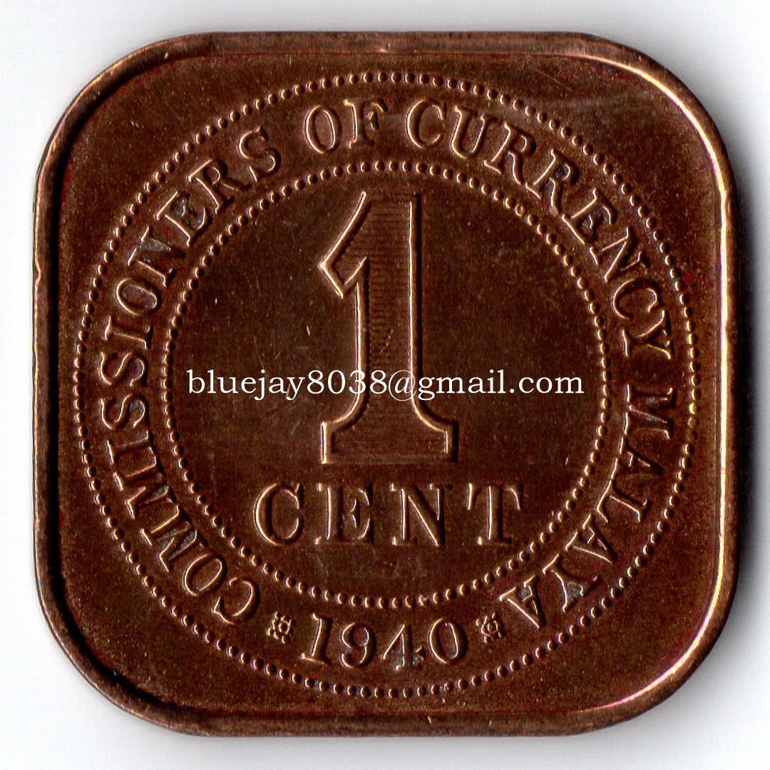 Malaya 1940 1 Cent King Emperor George VI SQUARE Coin -- 00206, Hobbies ...