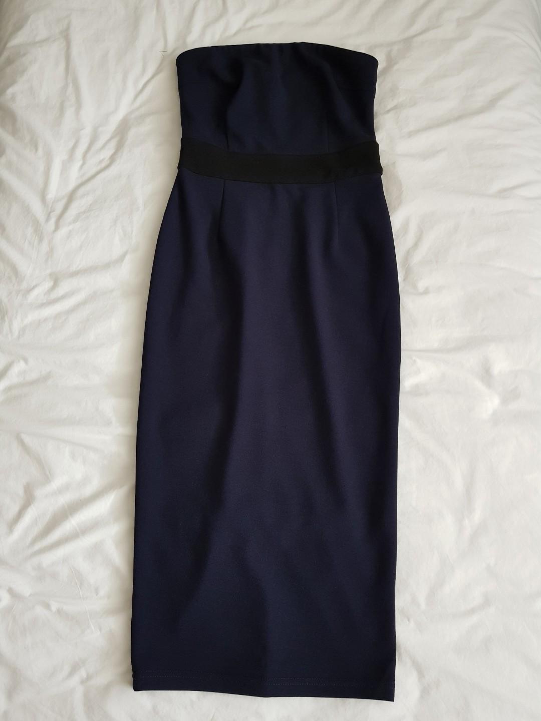 Navy Blue Tube Dress, Women's Fashion, Tops, Sleeveless on Carousell
