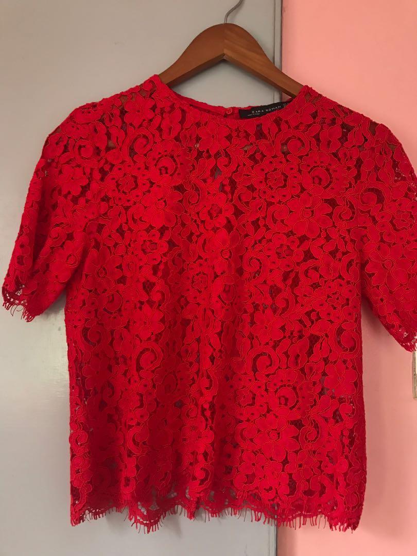 Zara Lace Blouse, Women's Fashion, Tops, Blouses on Carousell