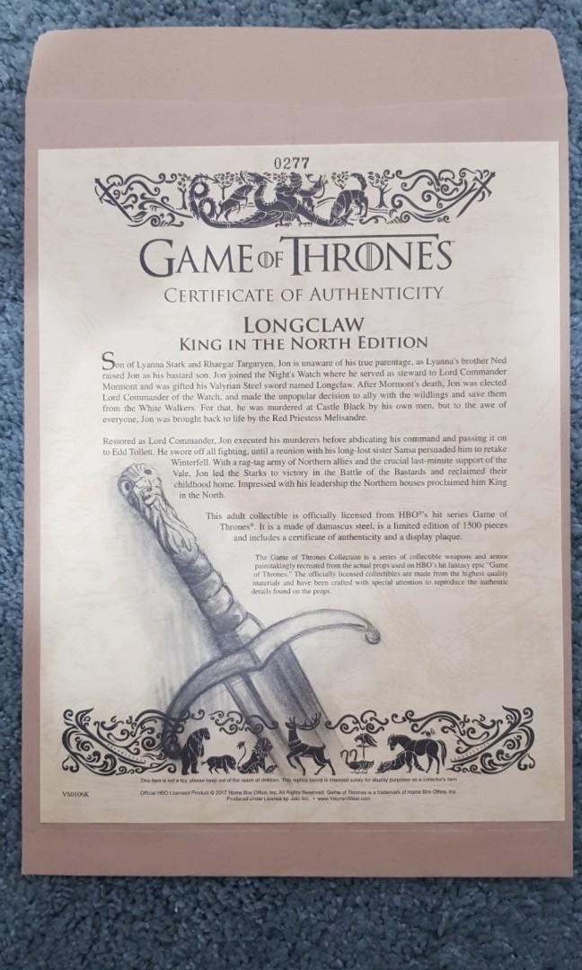 Game of Thrones GOT Longclaw Damascus steet King of The North Edition ...