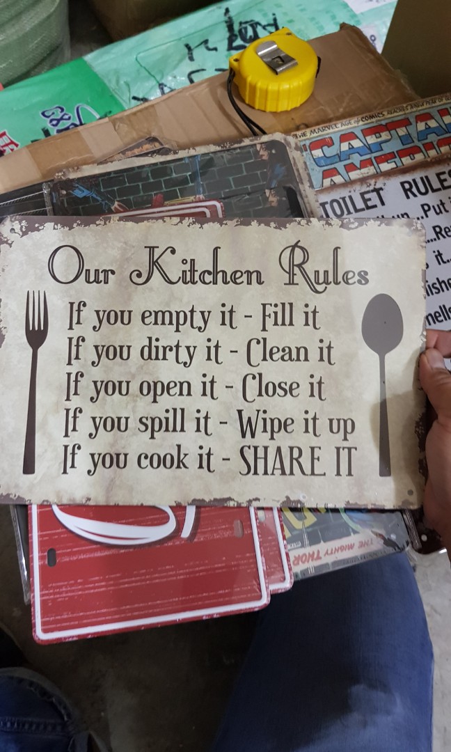 Metal tin plate signage/ kitchen rules, Furniture & Home Living, Home ...