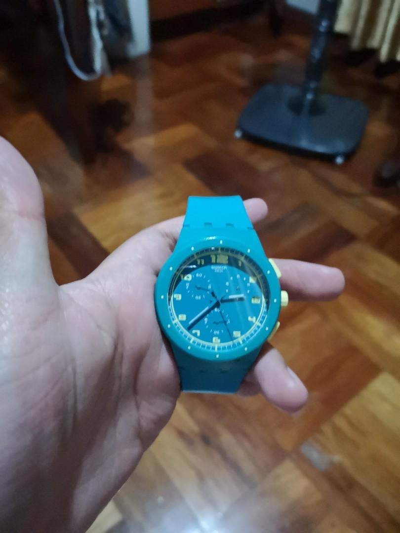 Swatch chronograph color teal watch, Women's Fashion, Watches ...
