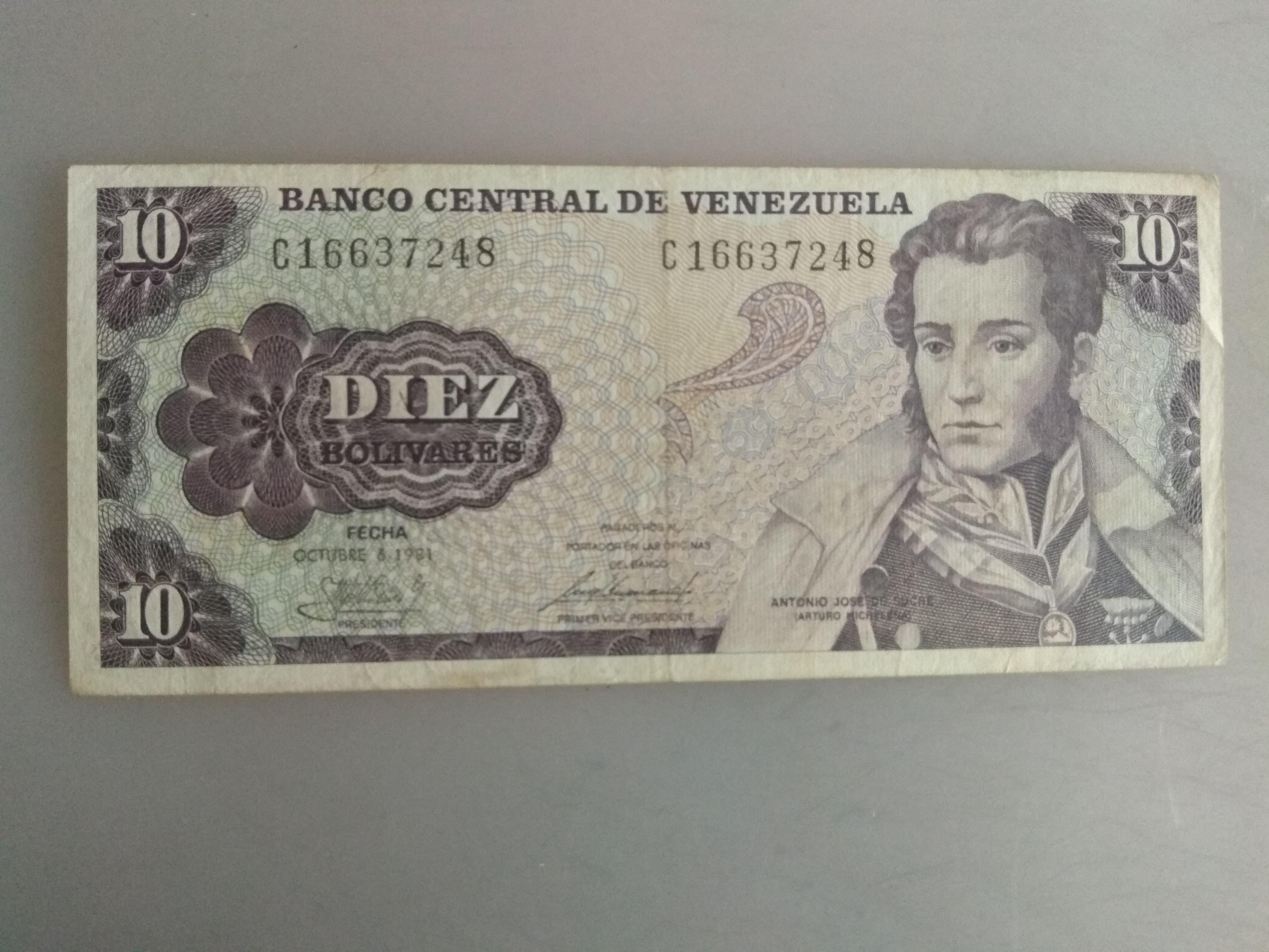 Venezuela 10 bolivares 1981 issue, Hobbies & Toys, Memorabilia ...