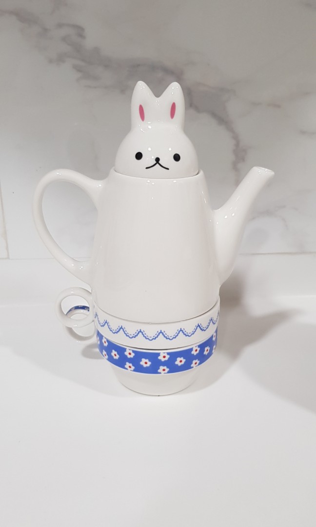 Rabbit Bunny Tea Pot + 2 Cups Set, Furniture & Home Living, Kitchenware ...