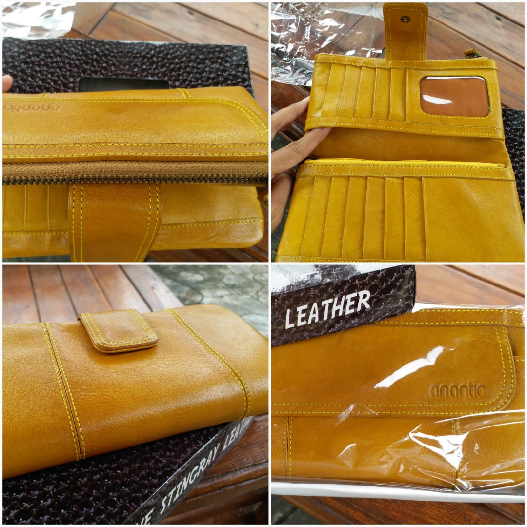 Dompet kulit kuning kunyit, Fesyen Wanita, Tas & Dompet di Carousell