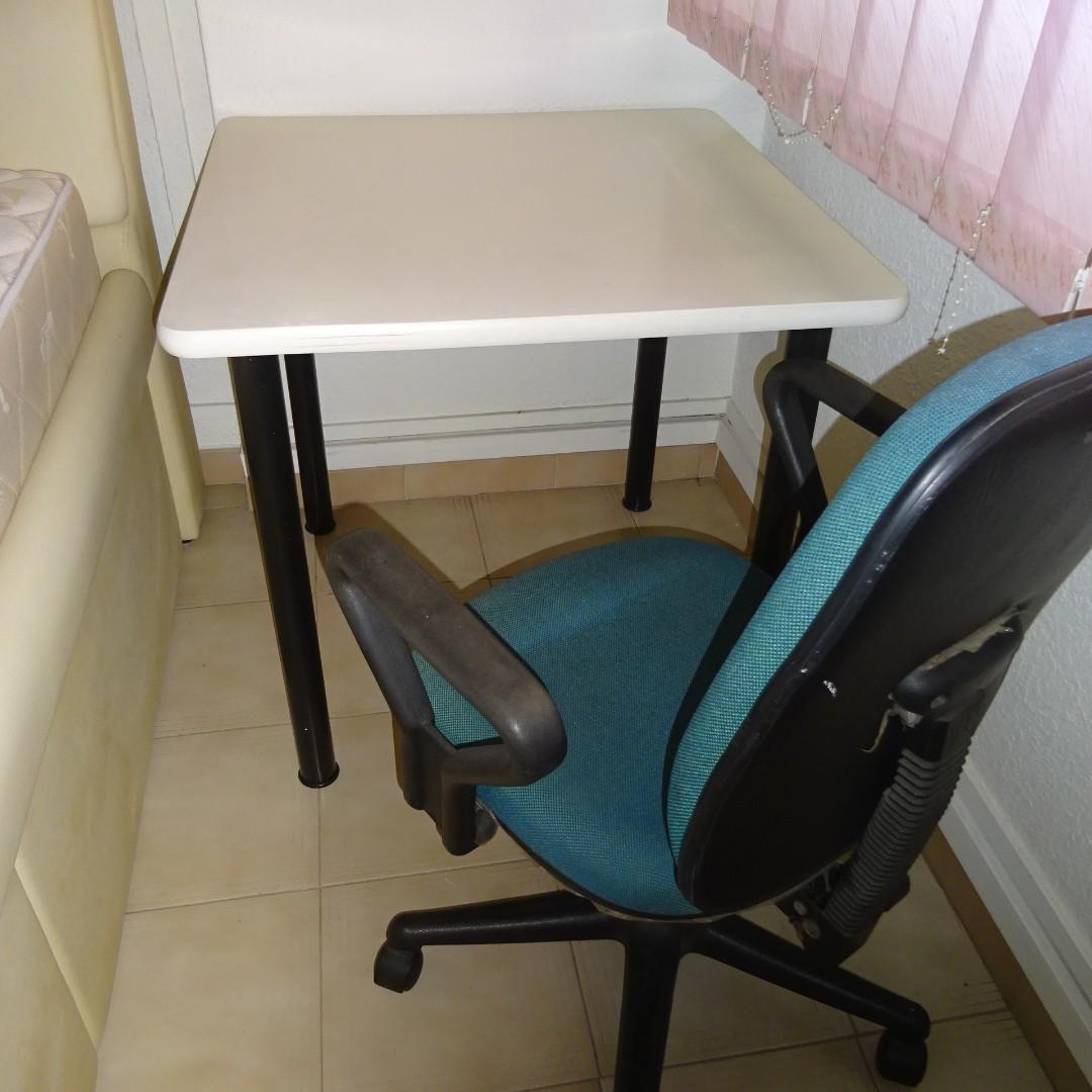 Square table+Rotate/Recline/Height Adjustable arm rest chair, Furniture ...