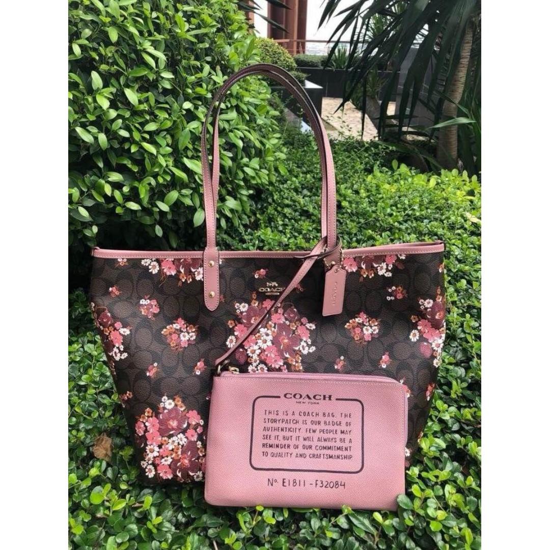 Authentic Coach Reversible City Tote In Signature Canvas with Medley ...