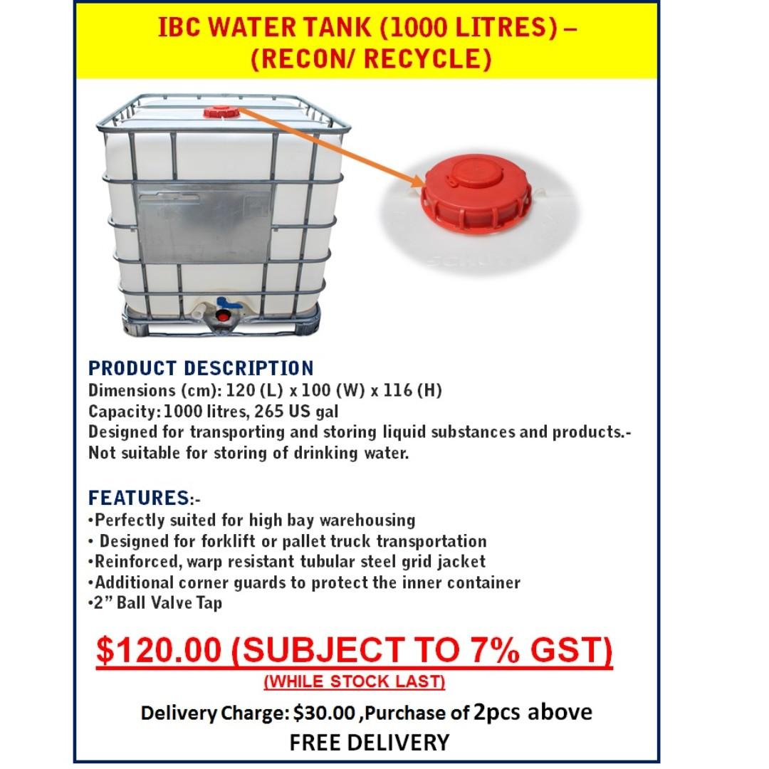IBC WATER TANK 1000LT (RECON)/ (USED)- TOTE TANK 1000Lt, Everything ...