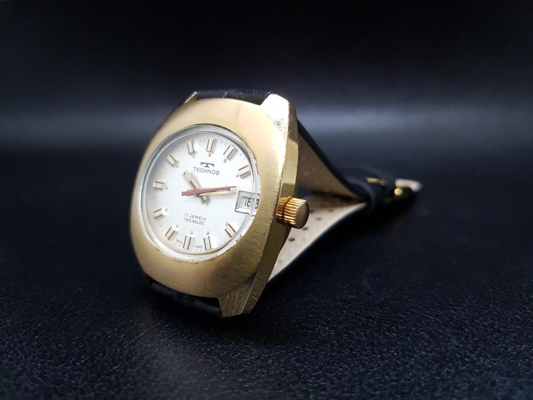 Technos swiss incabloc vintage hand winding gents watch, Men's Fashion ...