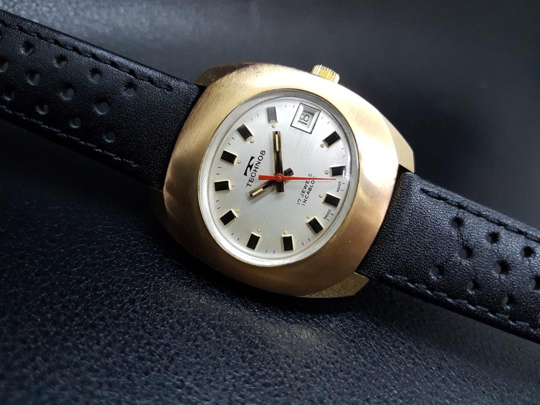 Technos swiss incabloc vintage hand winding gents watch, Men's Fashion ...