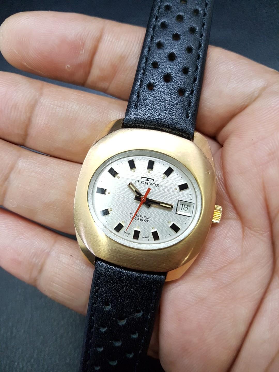 Technos swiss incabloc vintage hand winding gents watch, Men's Fashion ...