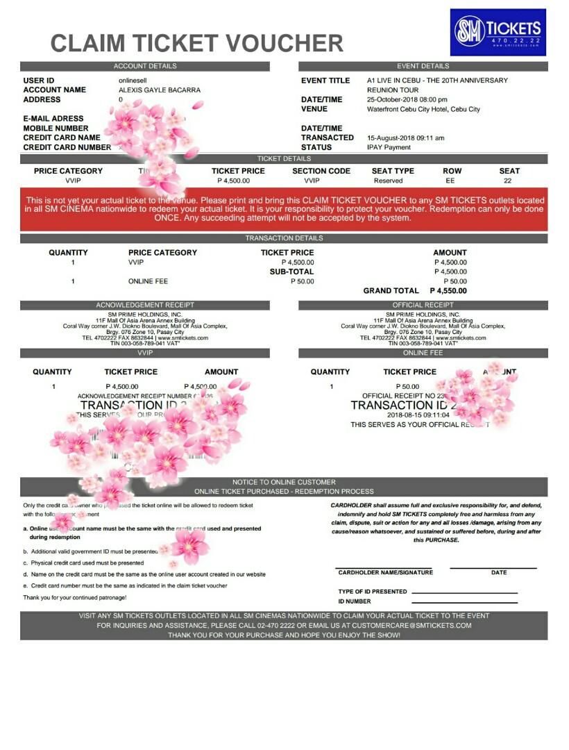 A1 Reunion Tour VVIP Ticket, Tickets & Vouchers, Event Tickets on Carousell