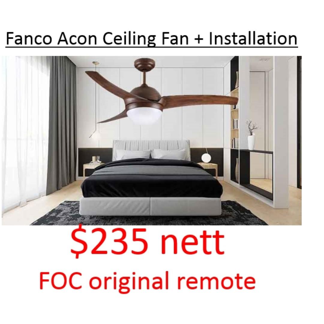 [Fanco] Acon Ceiling Fan with LED light and installation, Furniture ...