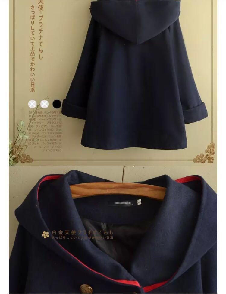 Japanese-style red cute cape hooded woolen coat, Women's Fashion, Coats ...