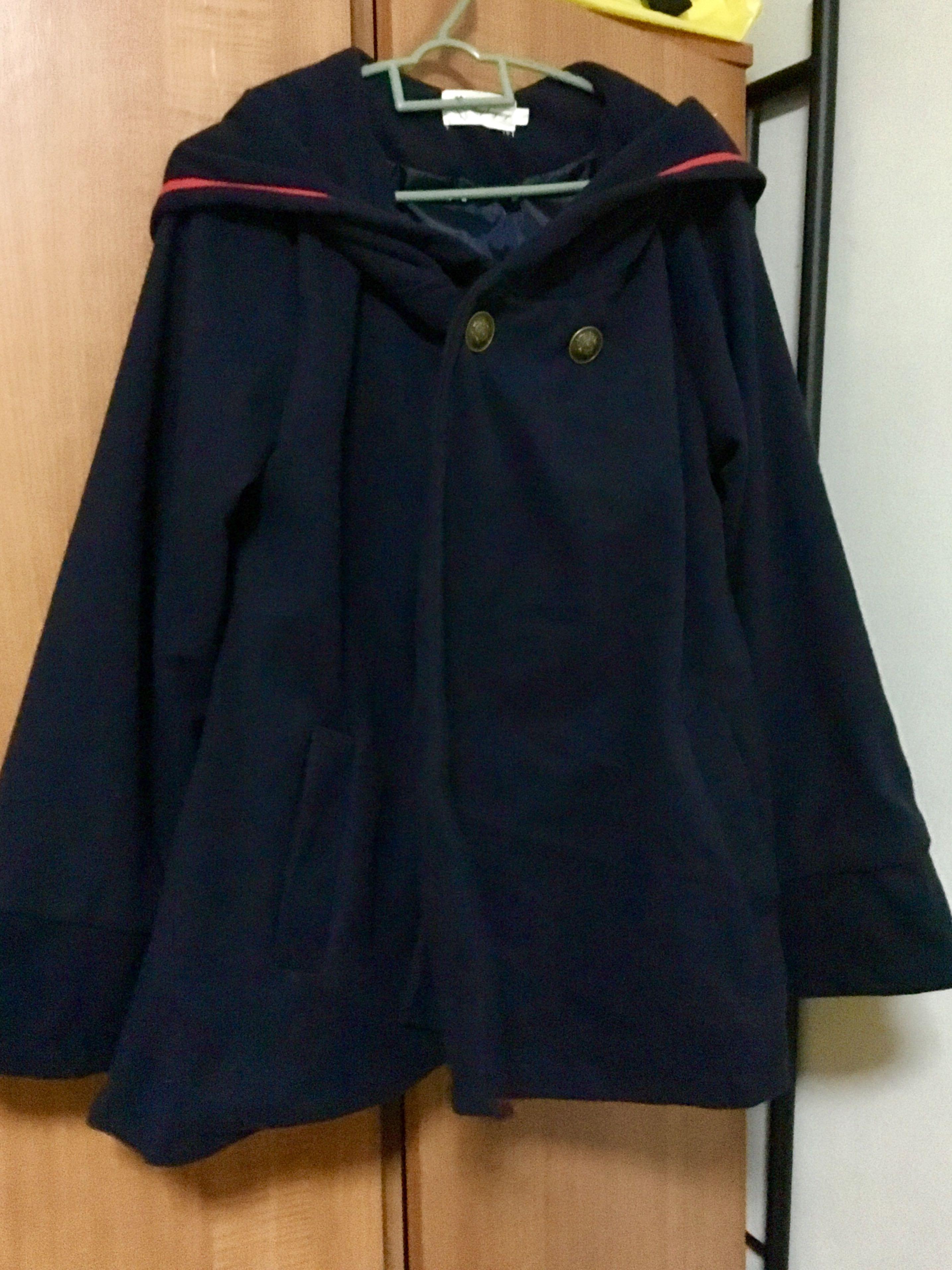 Japanese-style red cute cape hooded woolen coat, Women's Fashion, Coats ...