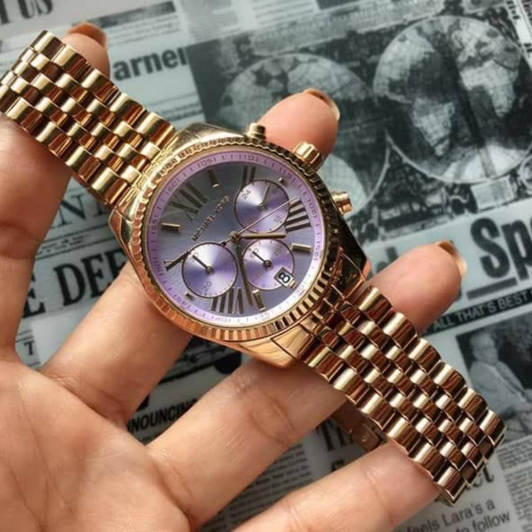 Michael Kors Lexington Chronograph Purple Dial Rose Gold-tone Women's ...