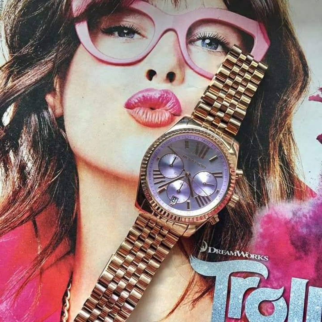 Michael Kors Lexington Chronograph Purple Dial Rose Gold-tone Women's ...