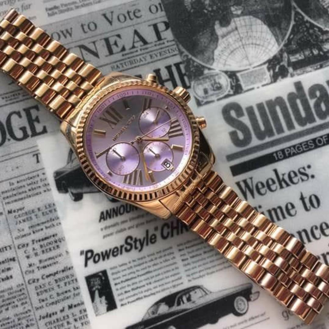 Michael Kors Lexington Chronograph Purple Dial Rose Gold-tone Women's ...