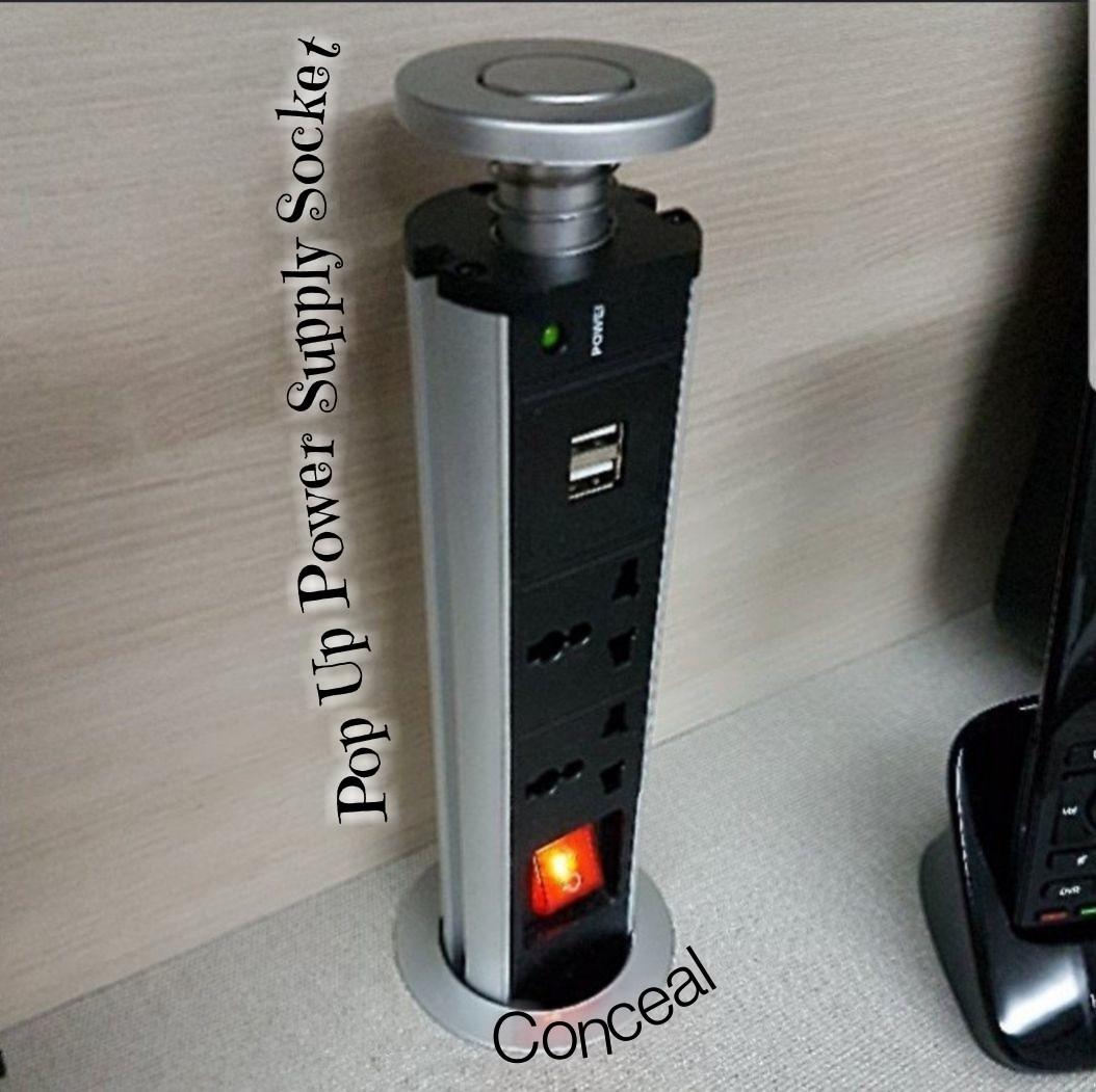 Pop-up power supply Modernistic socket 3 x electrical plug, 2 x USB ...