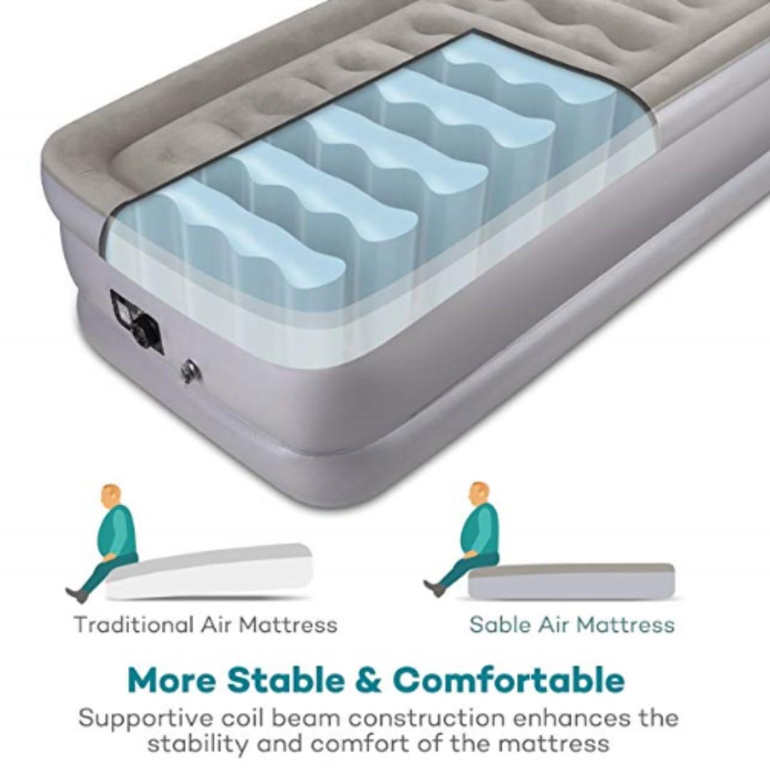 Sable Inflatable Bed Air Mattress Single Size with Built in Electric Pump Twin Size Air Bed Inflatable Airbed for Camping Travelling Overnight Guests 188 x 99 x 50 cm Health Nutrition