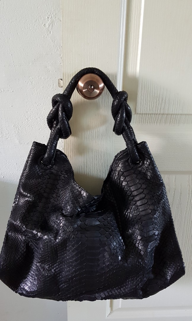 Snake Skin Black Leather Bag, Luxury, Bags & Wallets on Carousell