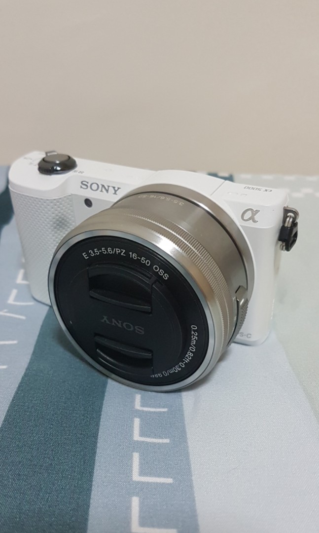 Sony a5000 with 16-50mm lens white, Photography, Cameras on Carousell